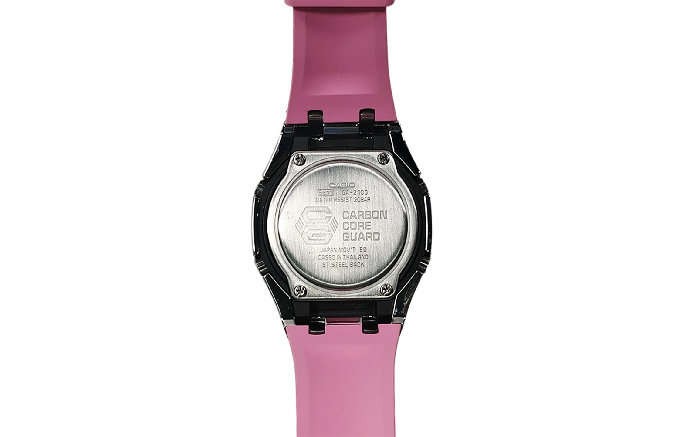 GA2100 Pink Rubber Strap Silver Bezel Red Dial Mod Watch | GshockMod