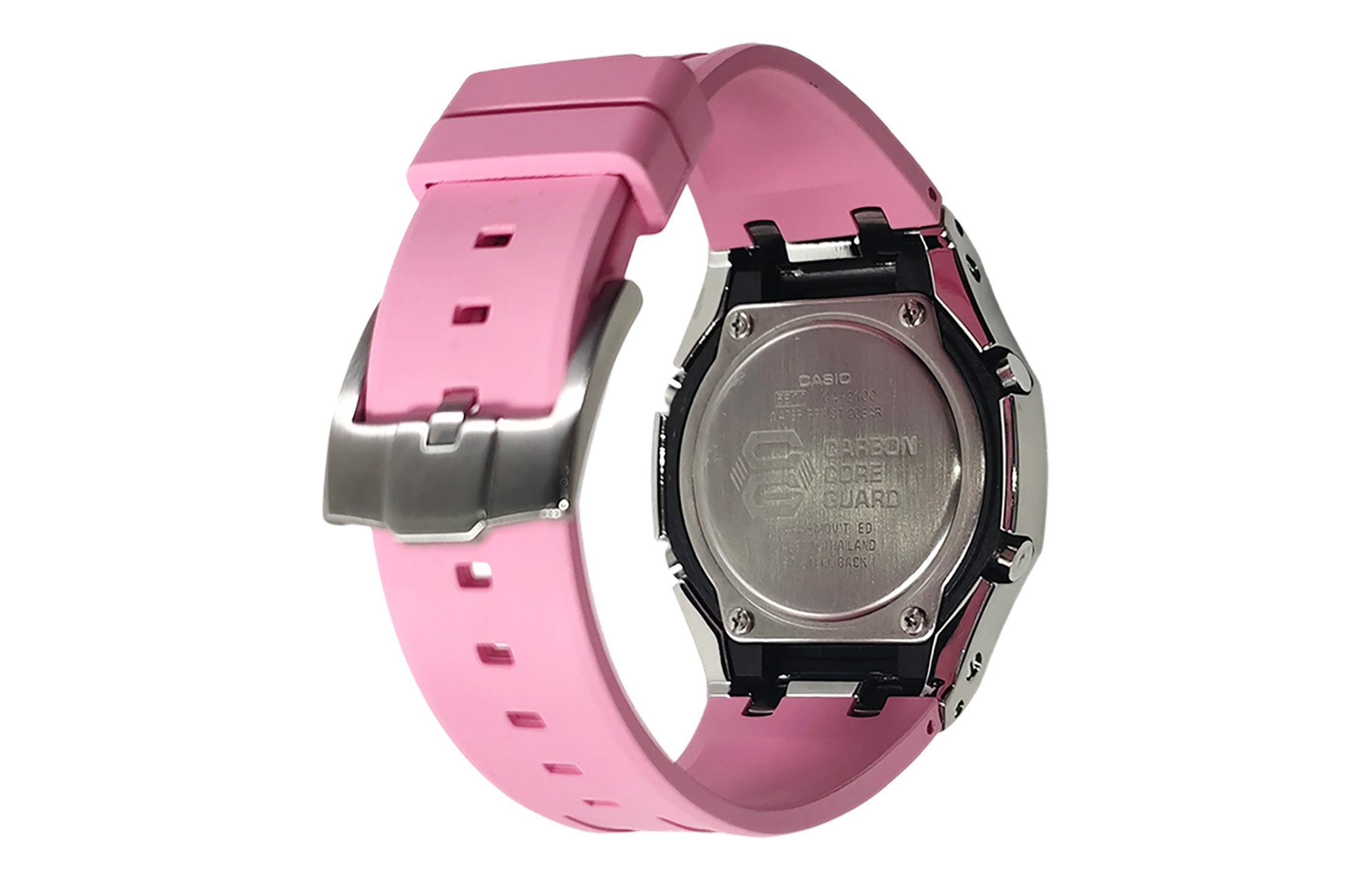 GA2100 Pink Rubber Strap Silver Bezel Red Dial Mod Watch | GshockMod